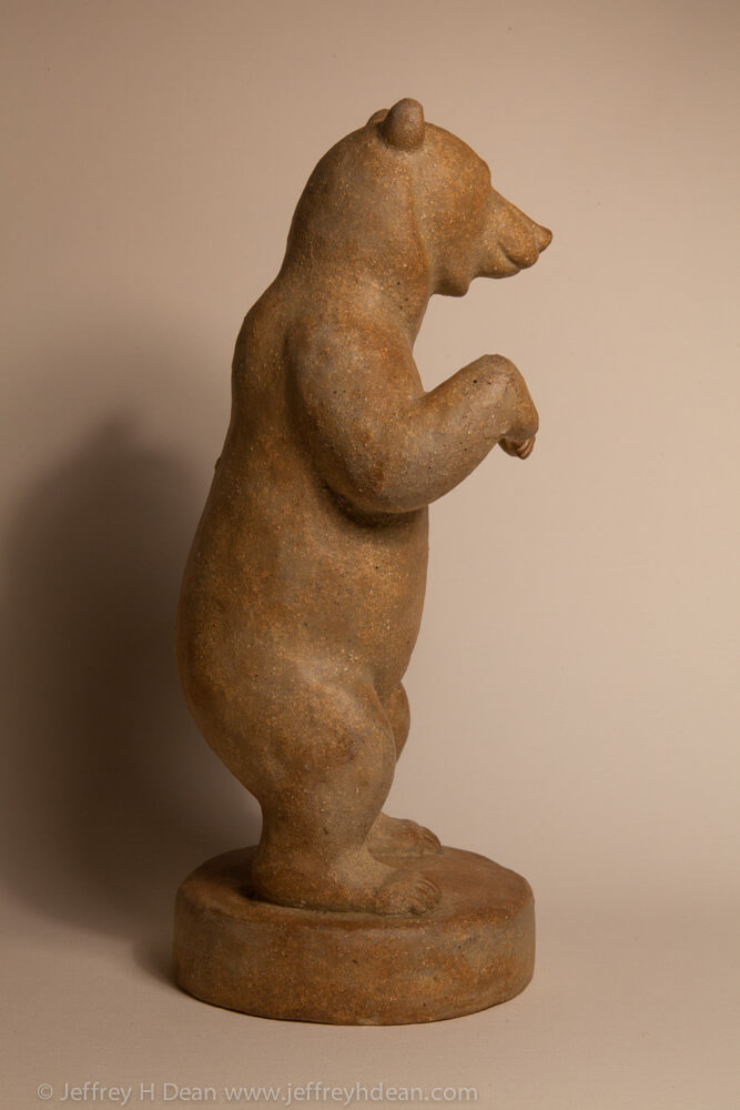 Clay bear sculpture of a standing grizzly bear - Ranja Dean